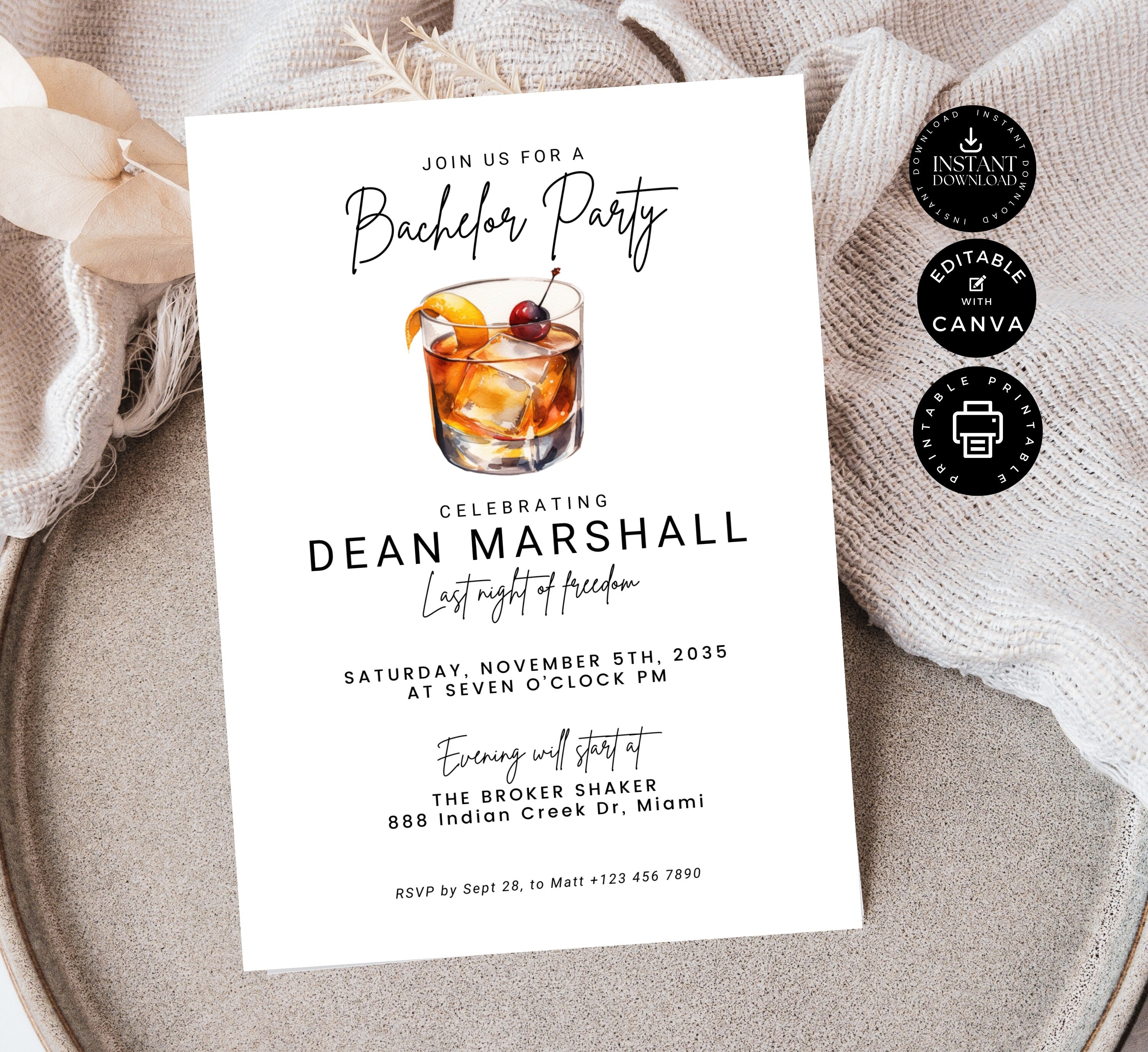 Bachelor Party Invitation Template, Modern Minimalist Invite, Stag ...