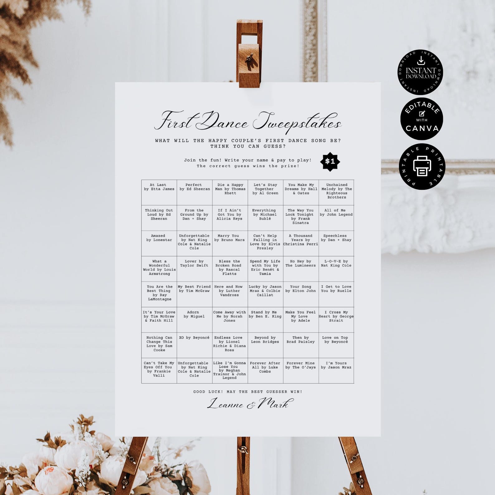 First Dance Sweepstake Wedding Game Sign Template, Fun Dance Guess Game ...