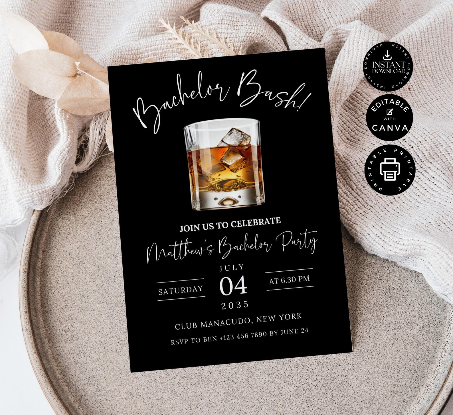 Bachelor Party Invitation Template, Modern Minimalist Invite, Stag ...