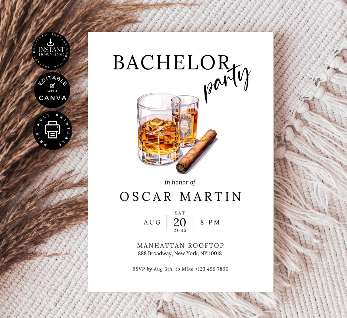Bachelor Party Invitation Template, Modern Minimalist Invite, Stag ...