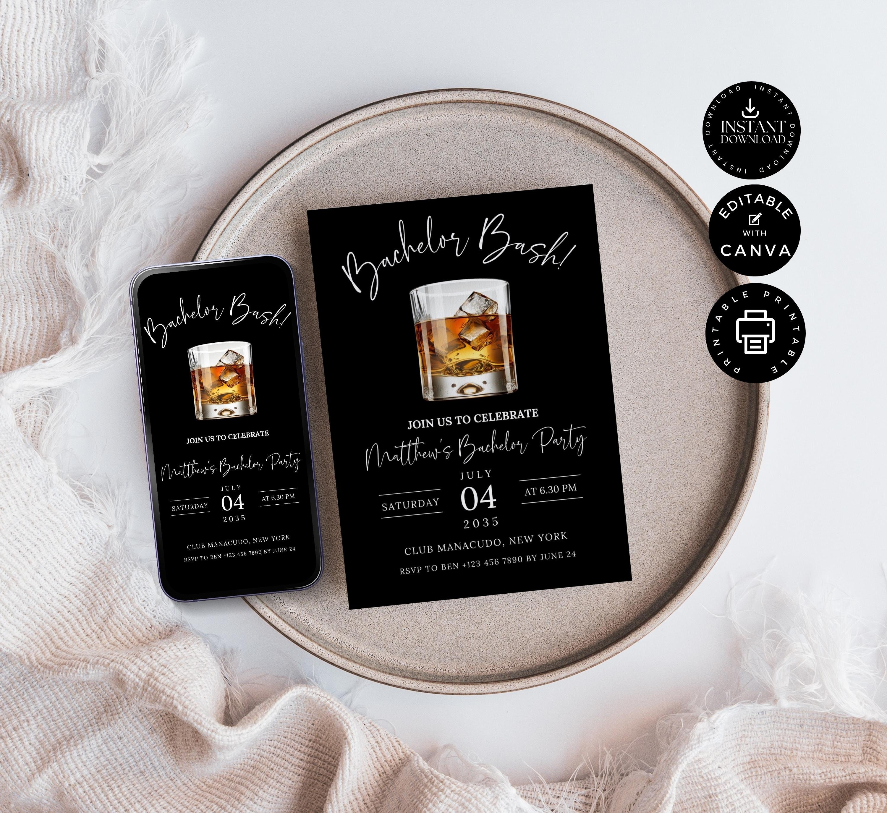 Bachelor Party Invitation Template, Modern Minimalist Invite & Evite ...