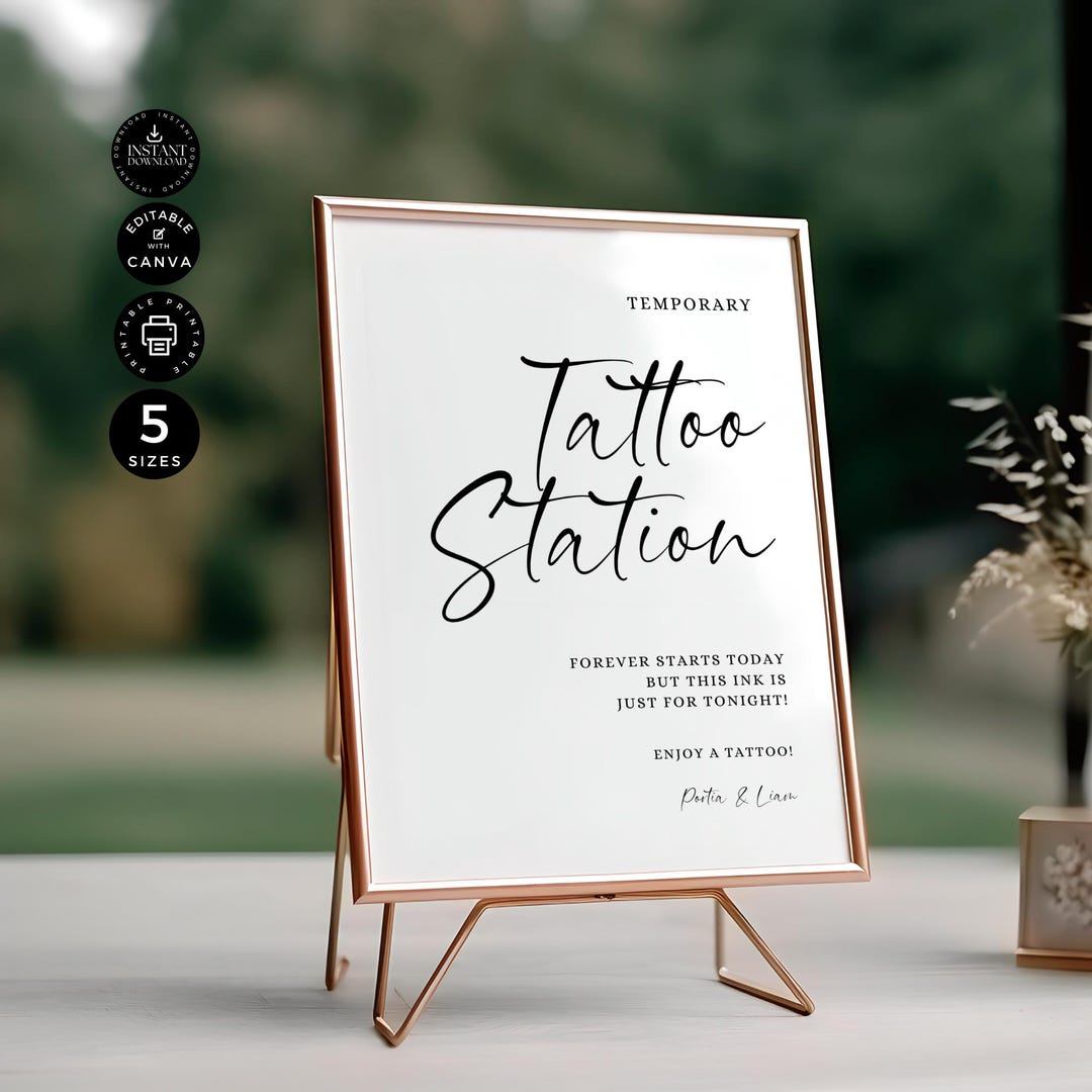 Modern Wedding Tattoo Station Sign, Temporary Ink, Wedding Favor Gifts ...