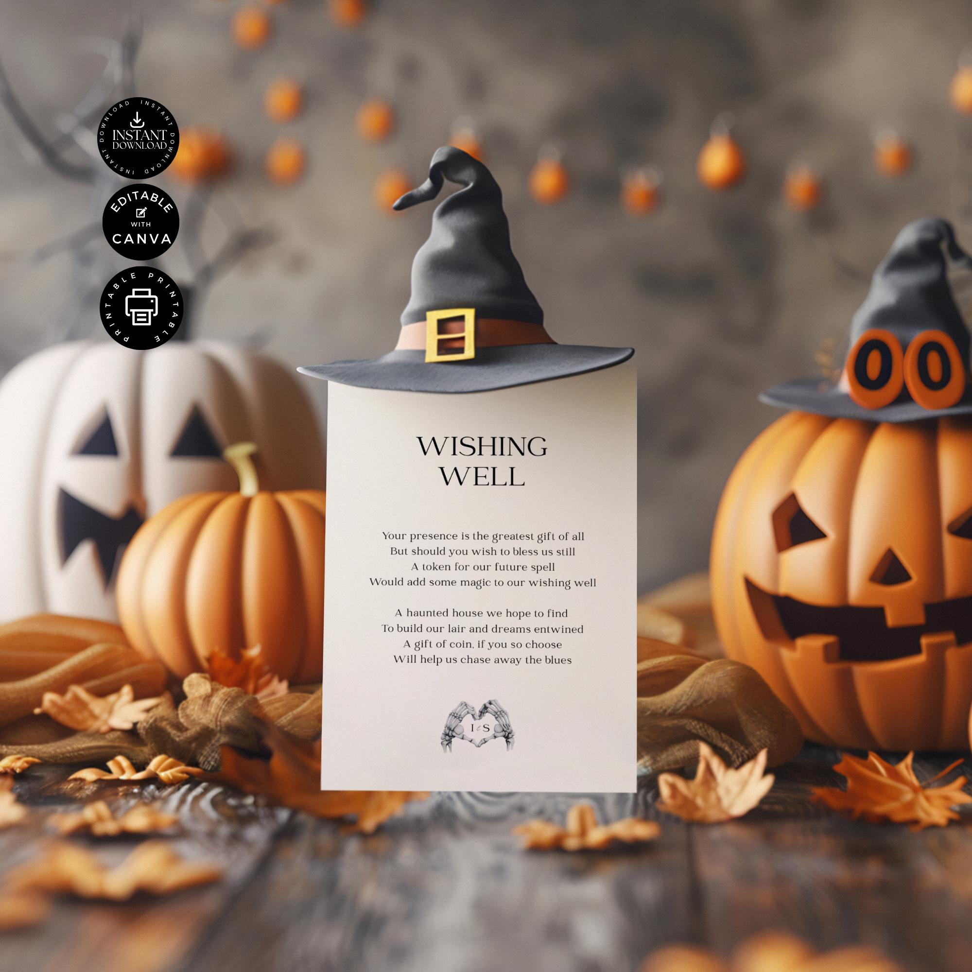 Halloween Wedding Wishing Well Card Template, Gothic Skeleton ...