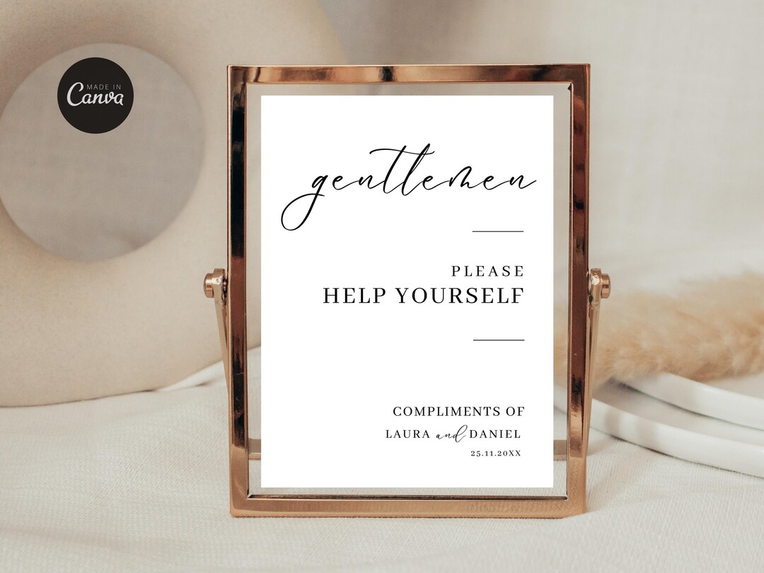 Modern Wedding Gents Room Sign, Bathroom Signage Template ...