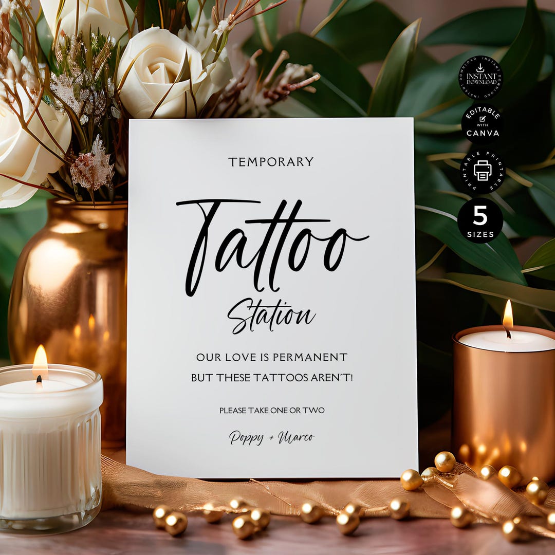 Modern Wedding Tattoo Station Sign, Temporary Ink, Wedding Favor Gifts ...