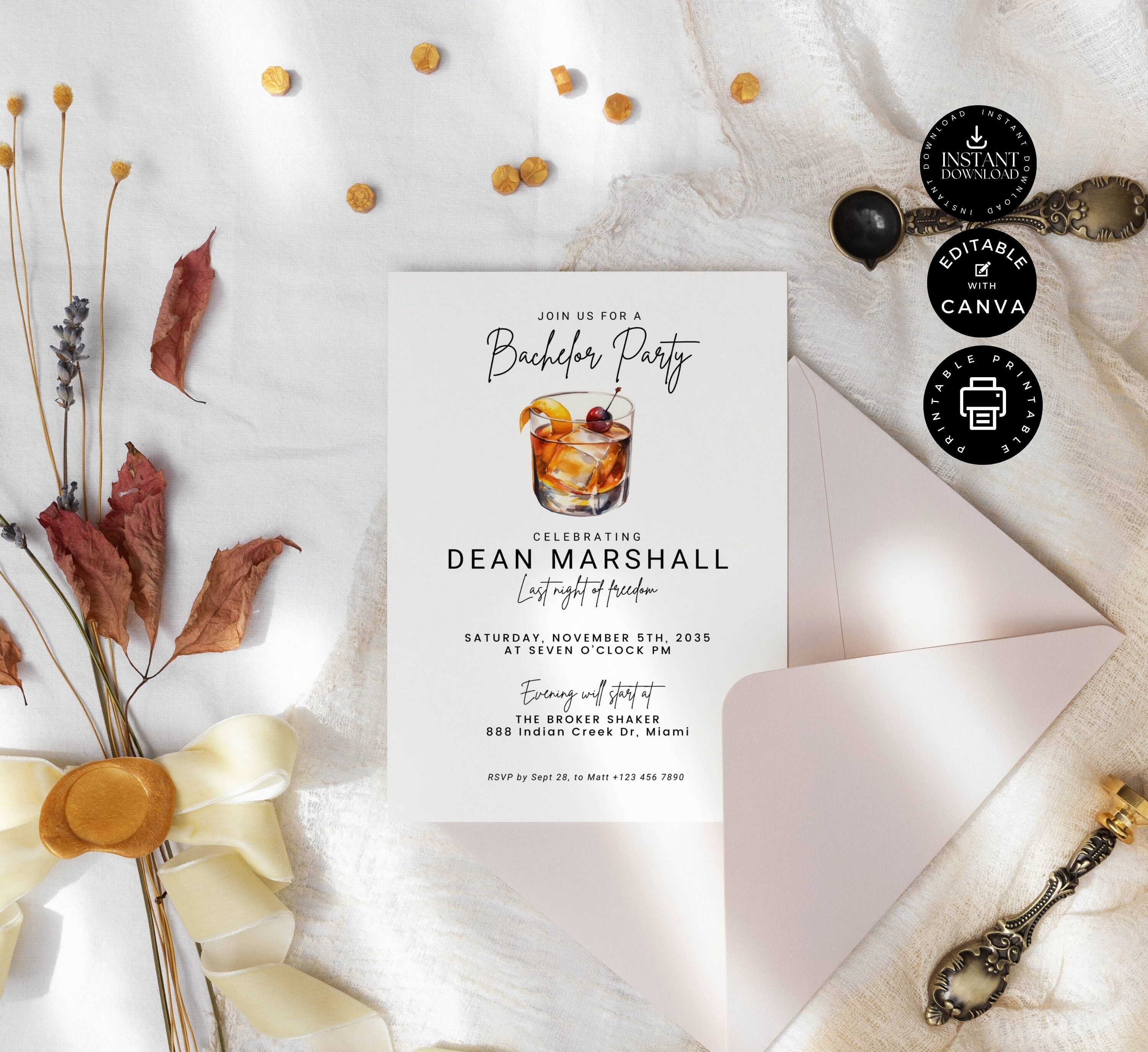 Bachelor Party Invitation Template, Modern Minimalist Invite, Stag ...