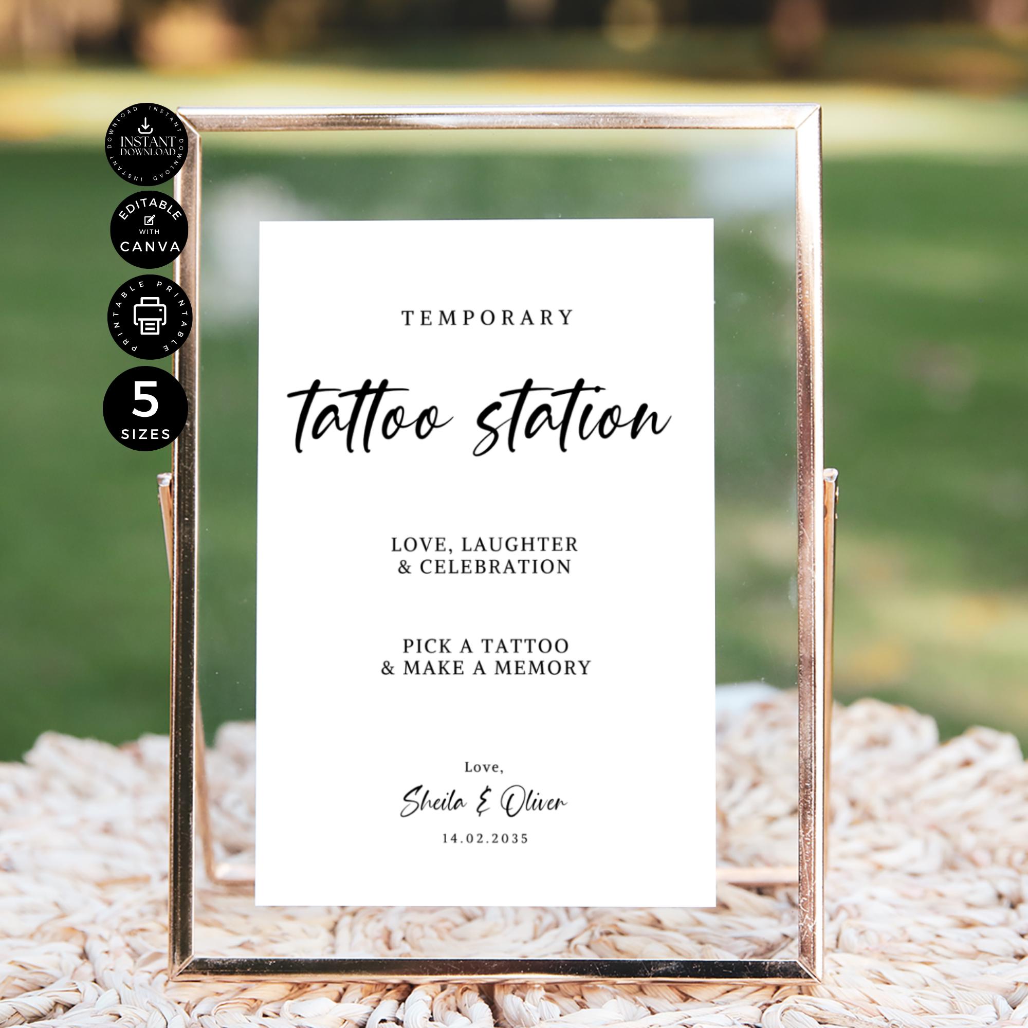 Modern Wedding Tattoo Station Sign, Temporary Ink, Wedding Favor Gifts ...
