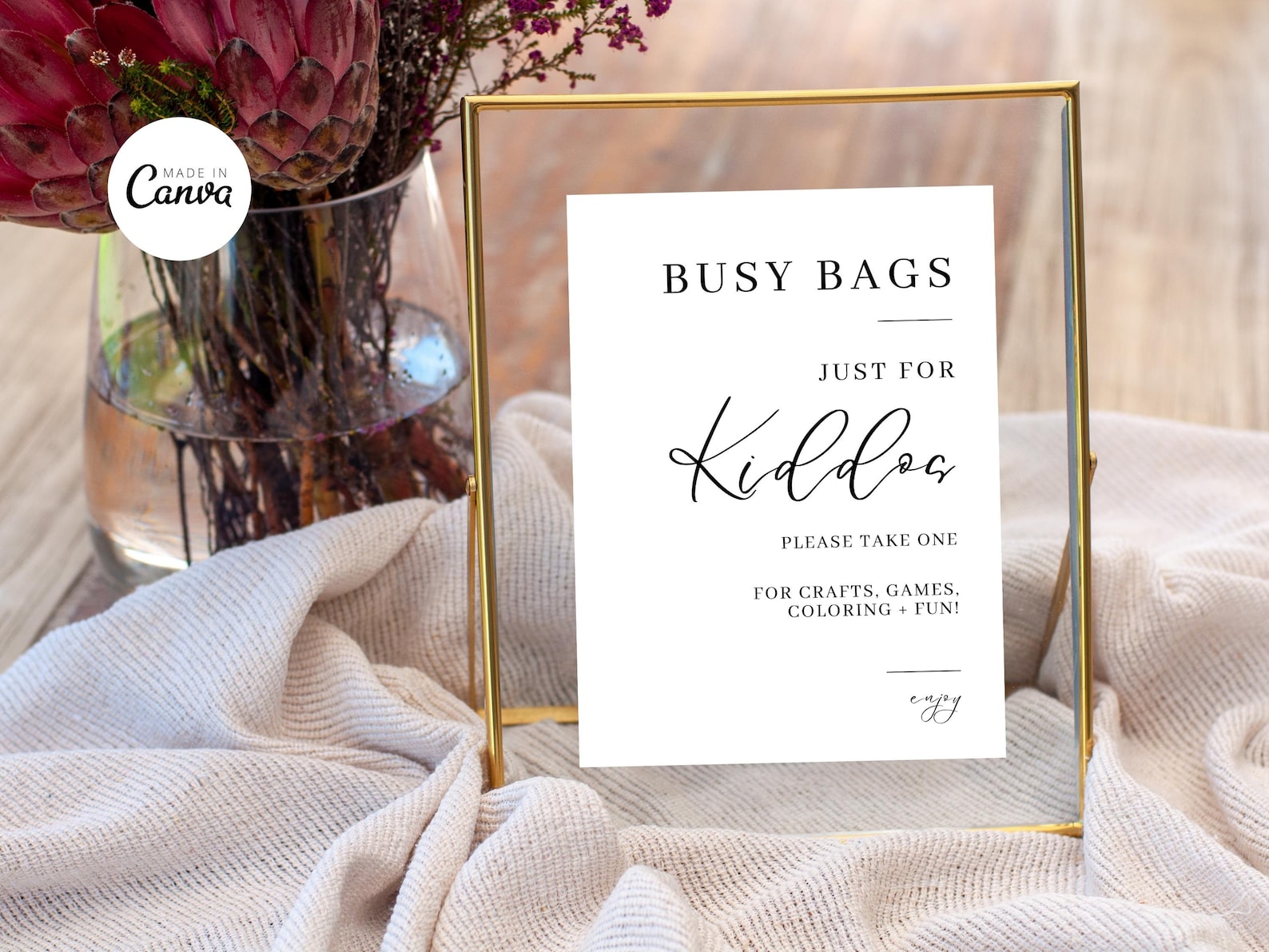 Busy Bags Wedding Sign, Modern Wedding Signage, Kids Table, Games ...