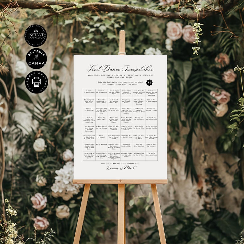 First Dance Sweepstake Wedding Game Sign Template, Fun Dance Guess Game ...