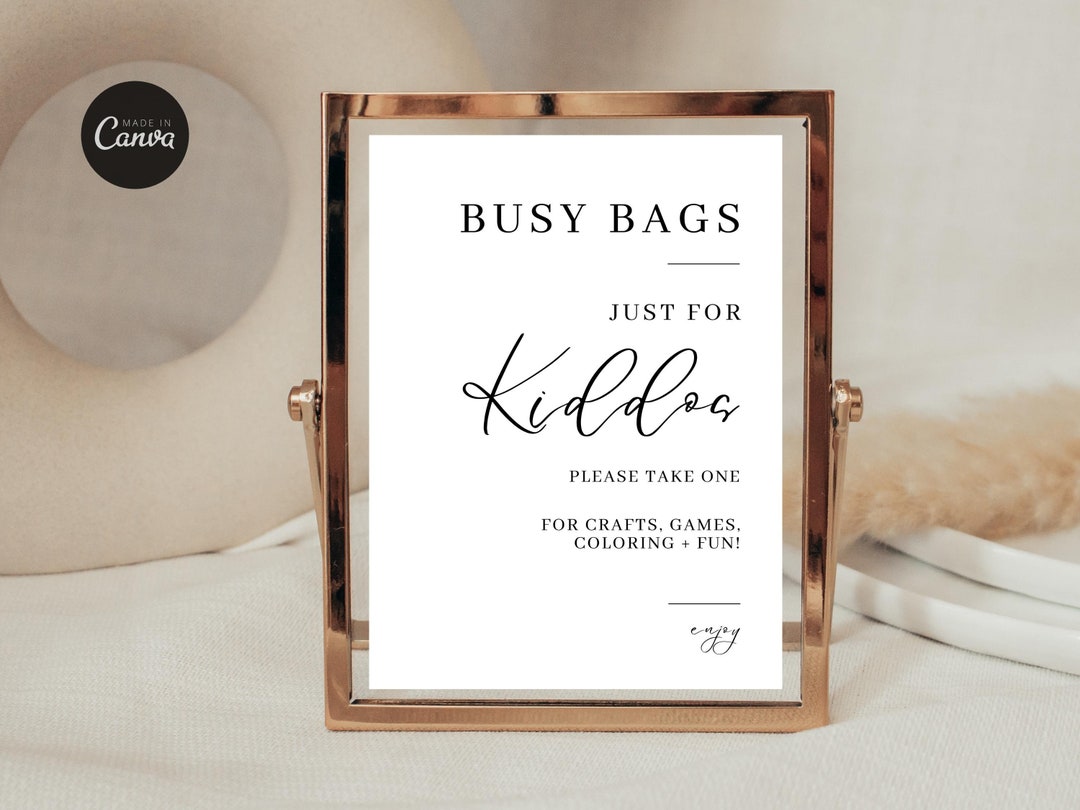 Busy Bags Wedding Sign, Modern Wedding Signage, Kids Table, Games ...