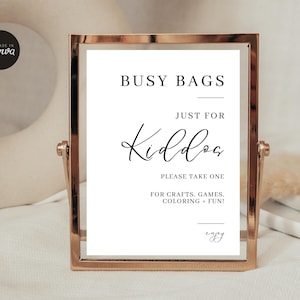 Busy Bags Wedding Sign, Modern Wedding Signage, Kids Table, Games ...
