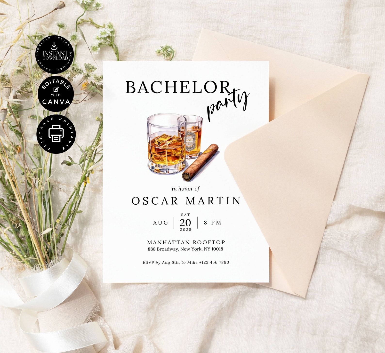 Bachelor Party Invitation Template, Modern Minimalist Invite, Stag ...