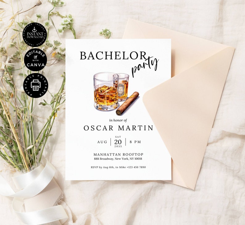 Bachelor Party Invitation Template, Modern Minimalist Invite, Stag ...