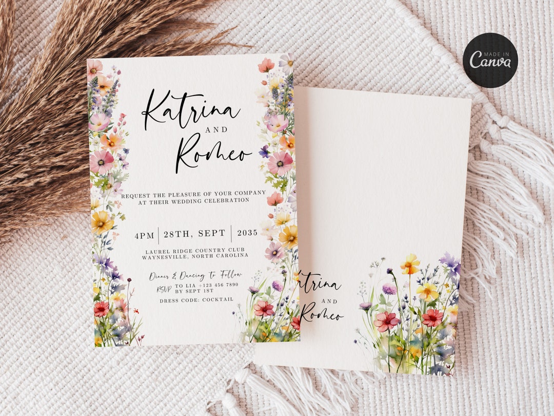 Wildflower Wedding Invitation Template, Printable Wedding Invite ...