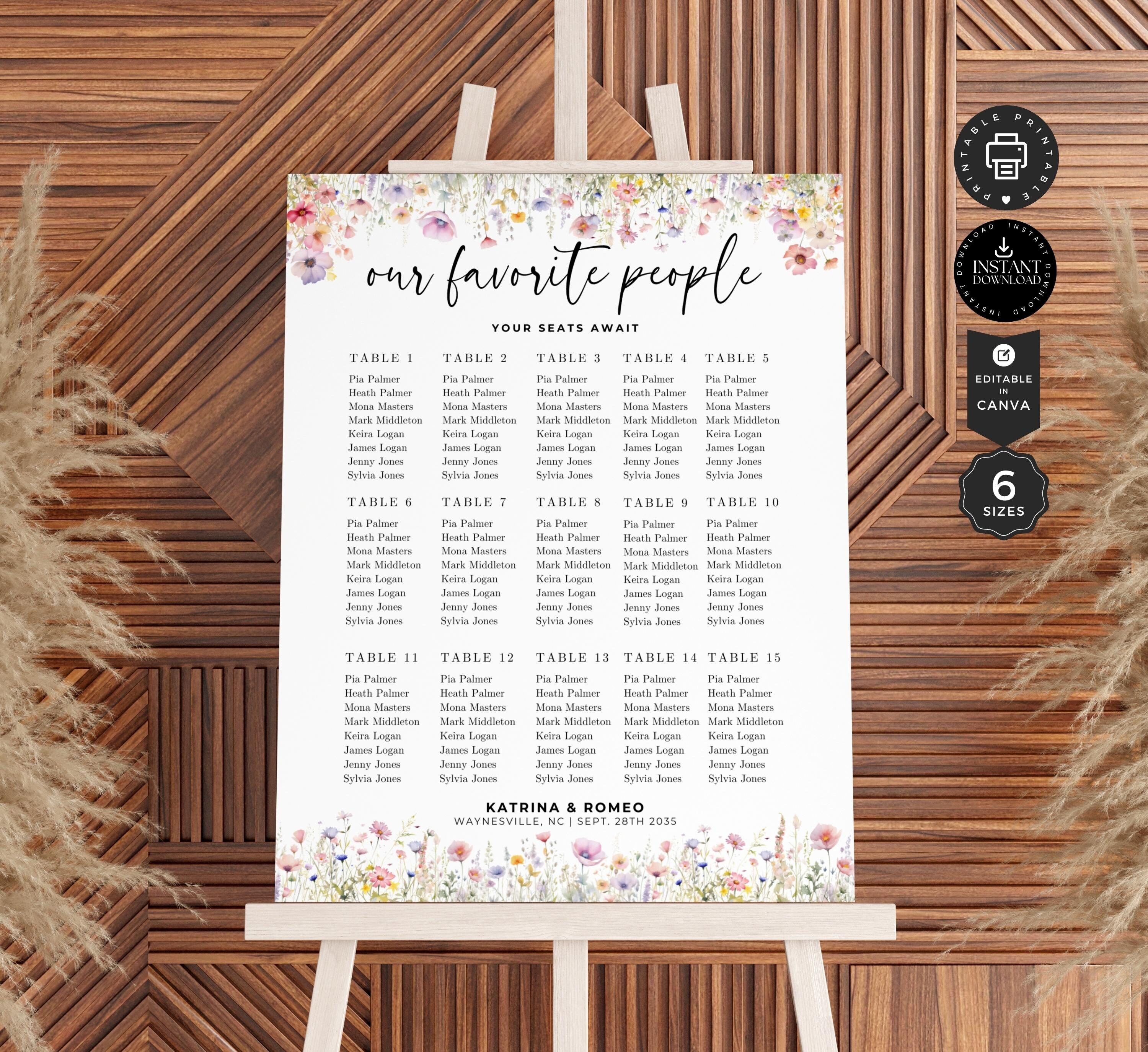 Wildflower Modern Wedding Seating Chart Template Seat Plan - Etsy