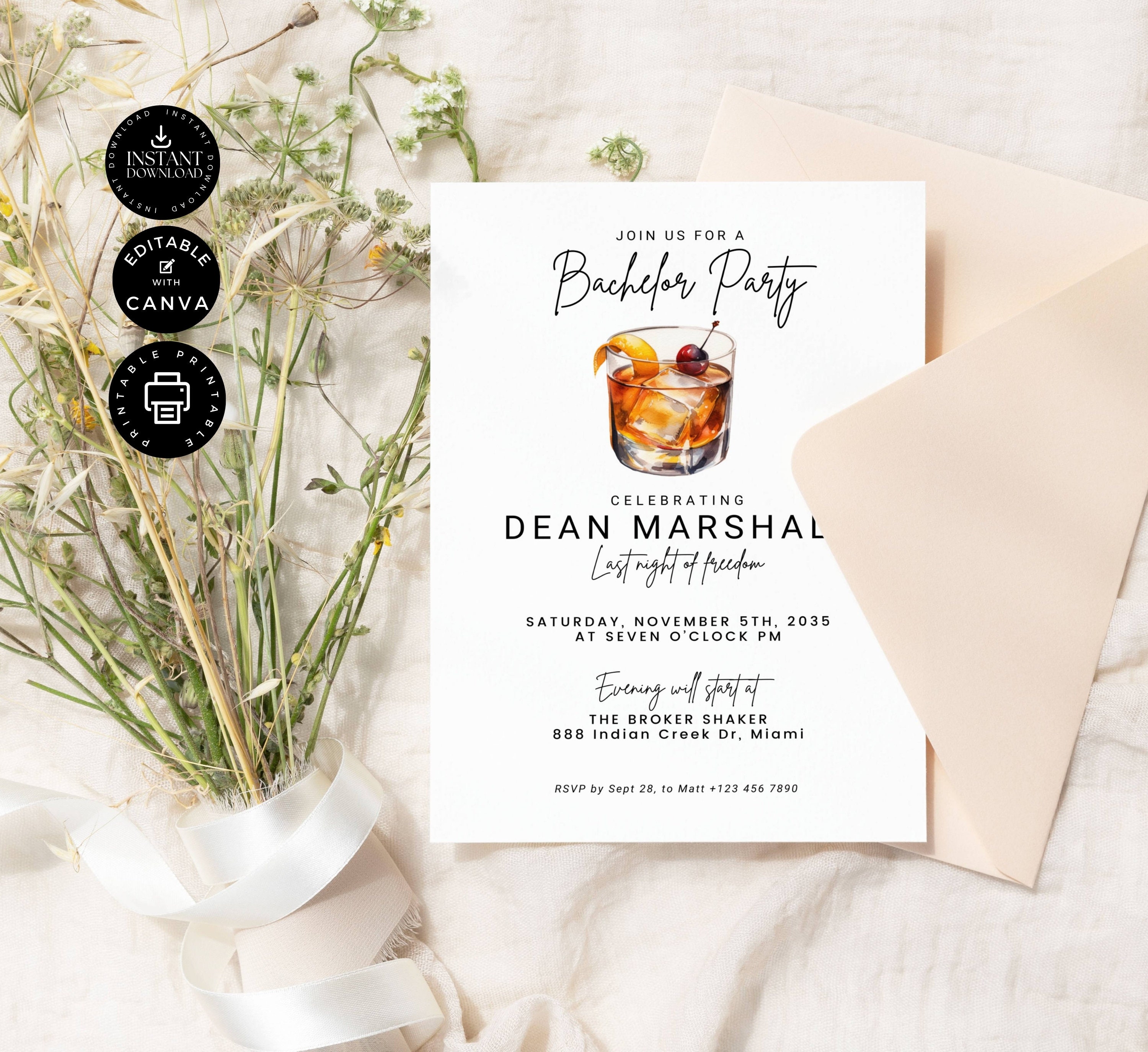 Bachelor Party Invitation Template, Modern Minimalist Invite, Stag ...