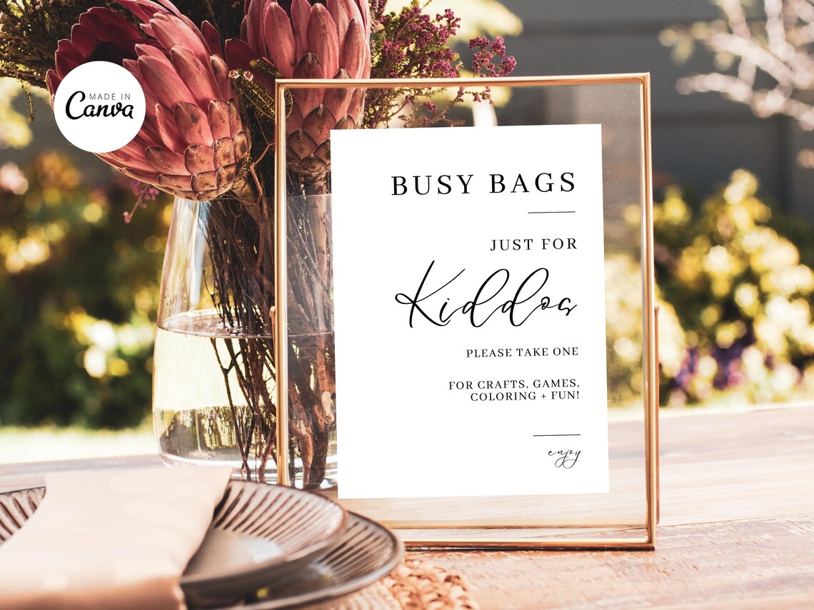 Busy Bags Wedding Sign, Modern Wedding Signage, Kids Table, Games ...