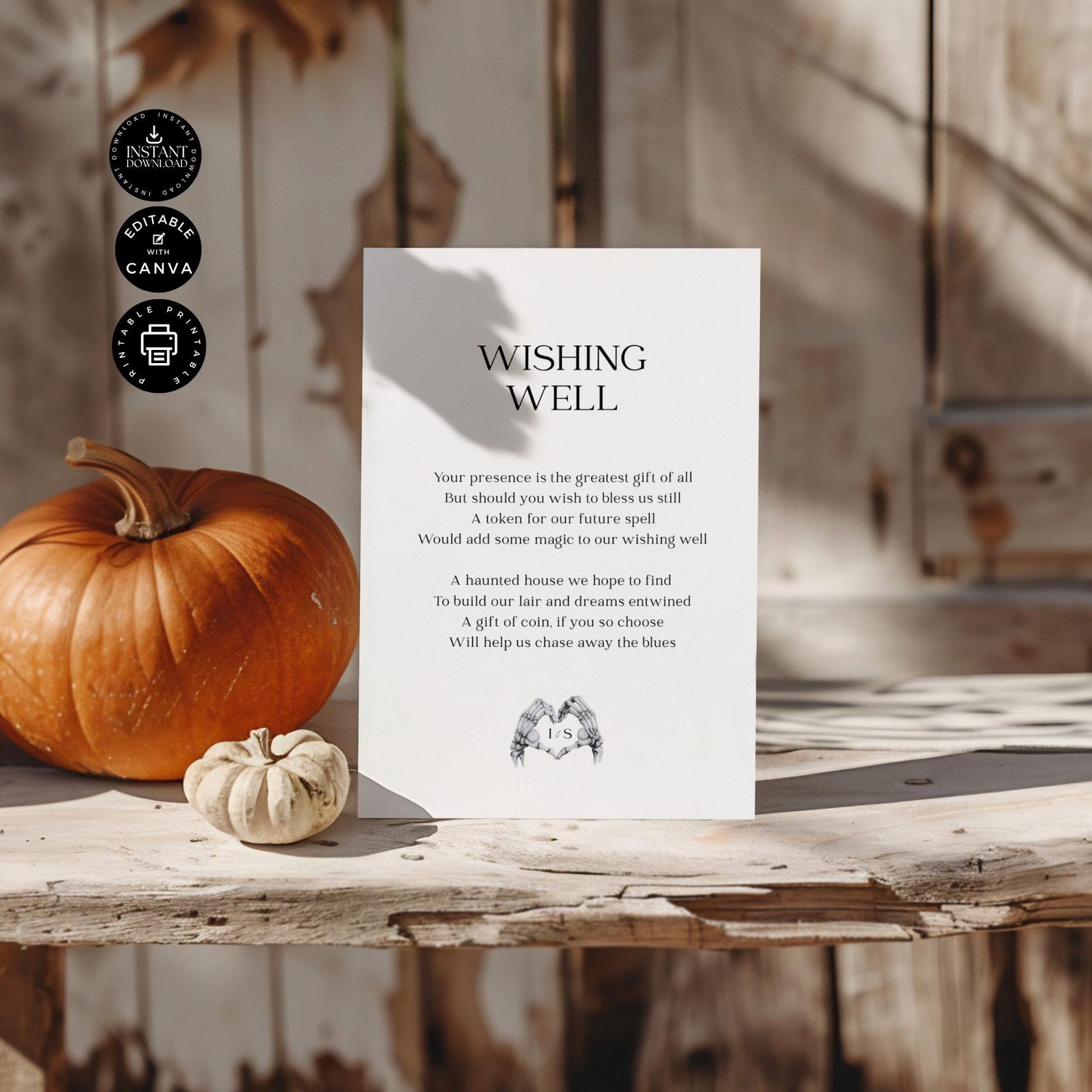 Halloween Wedding Wishing Well Card Template, Gothic Skeleton ...