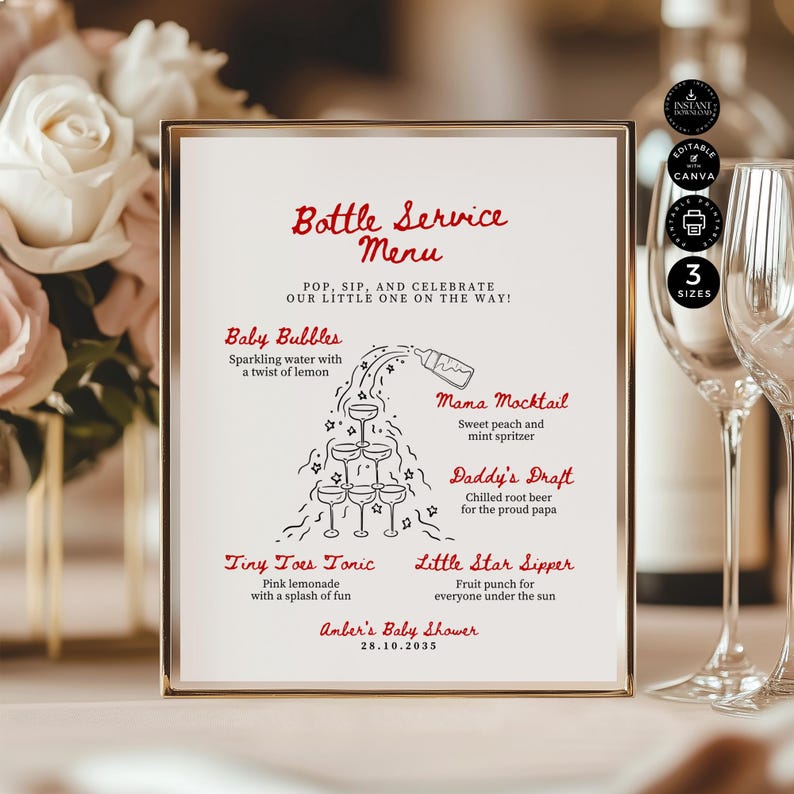 Editable Bottle Service Menu Sign Template, Signature Mocktail Bar, Non ...