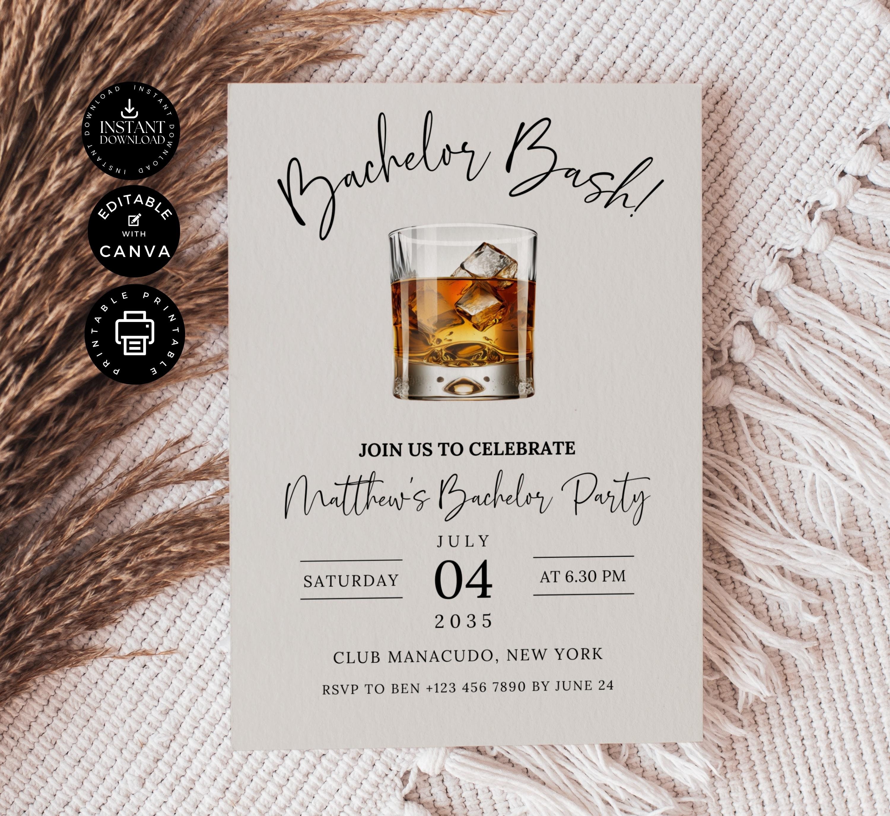 Bachelor Party Invitation Template, Modern Minimalist Invite, Stag ...