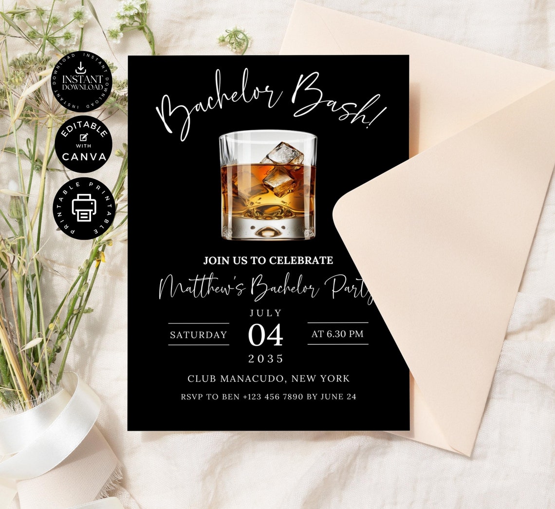 Bachelor Party Invitation Template, Modern Minimalist Invite, Stag ...