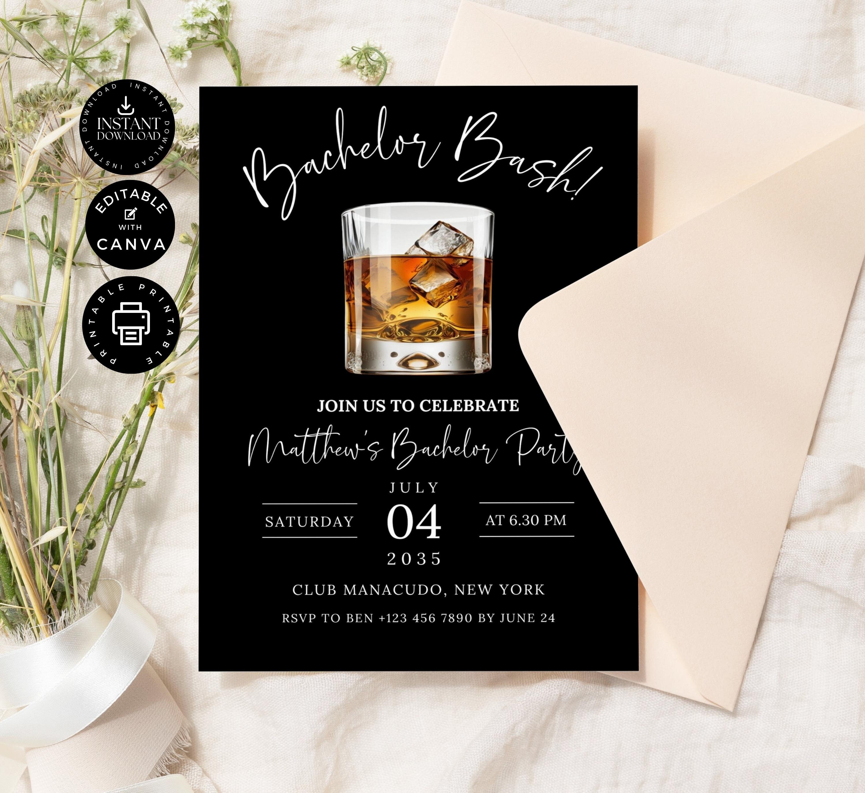 Bachelor Party Invitation Template, Modern Minimalist Invite, Stag ...