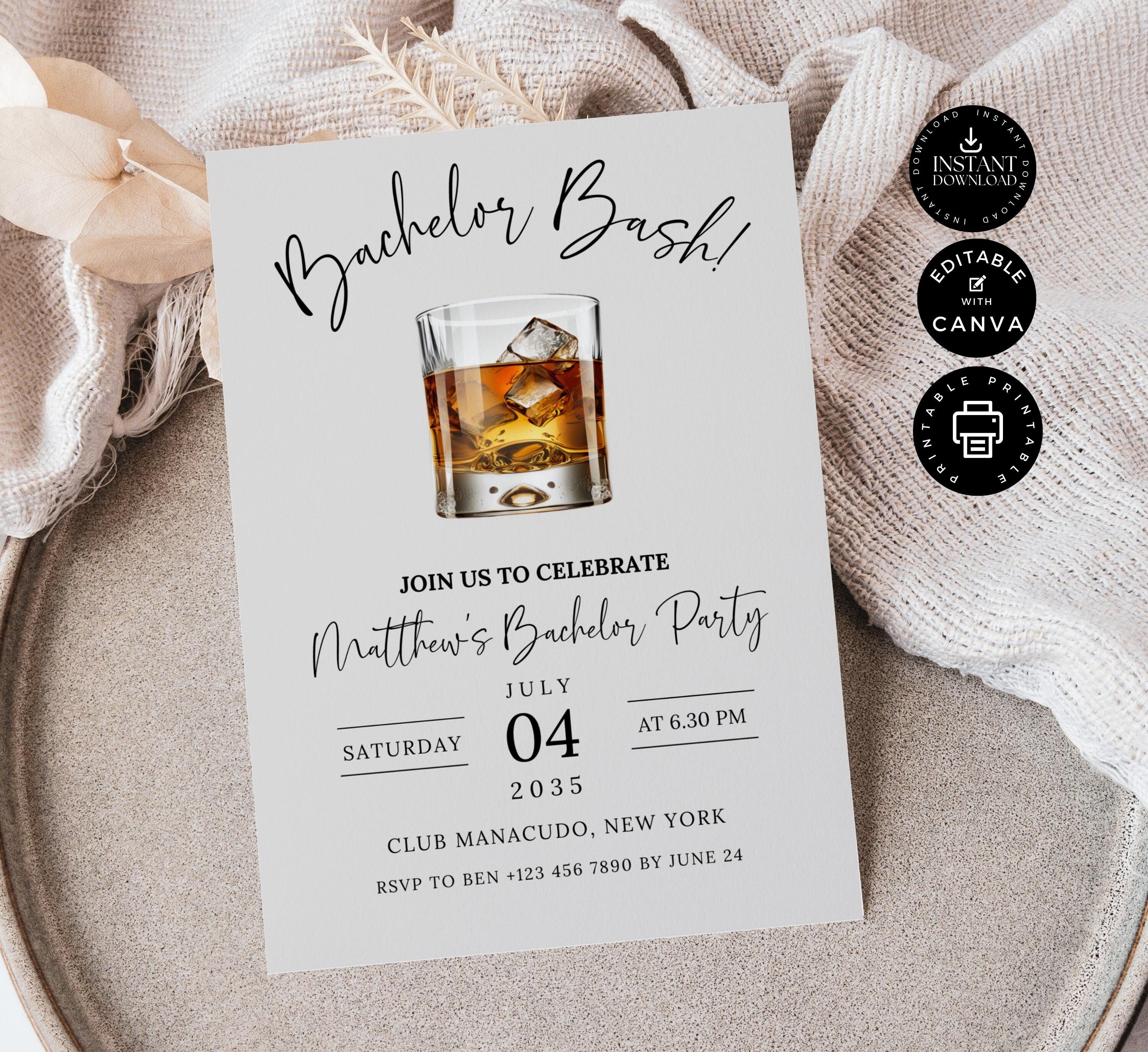 Bachelor Party Invitation Template, Modern Minimalist Invite, Stag ...