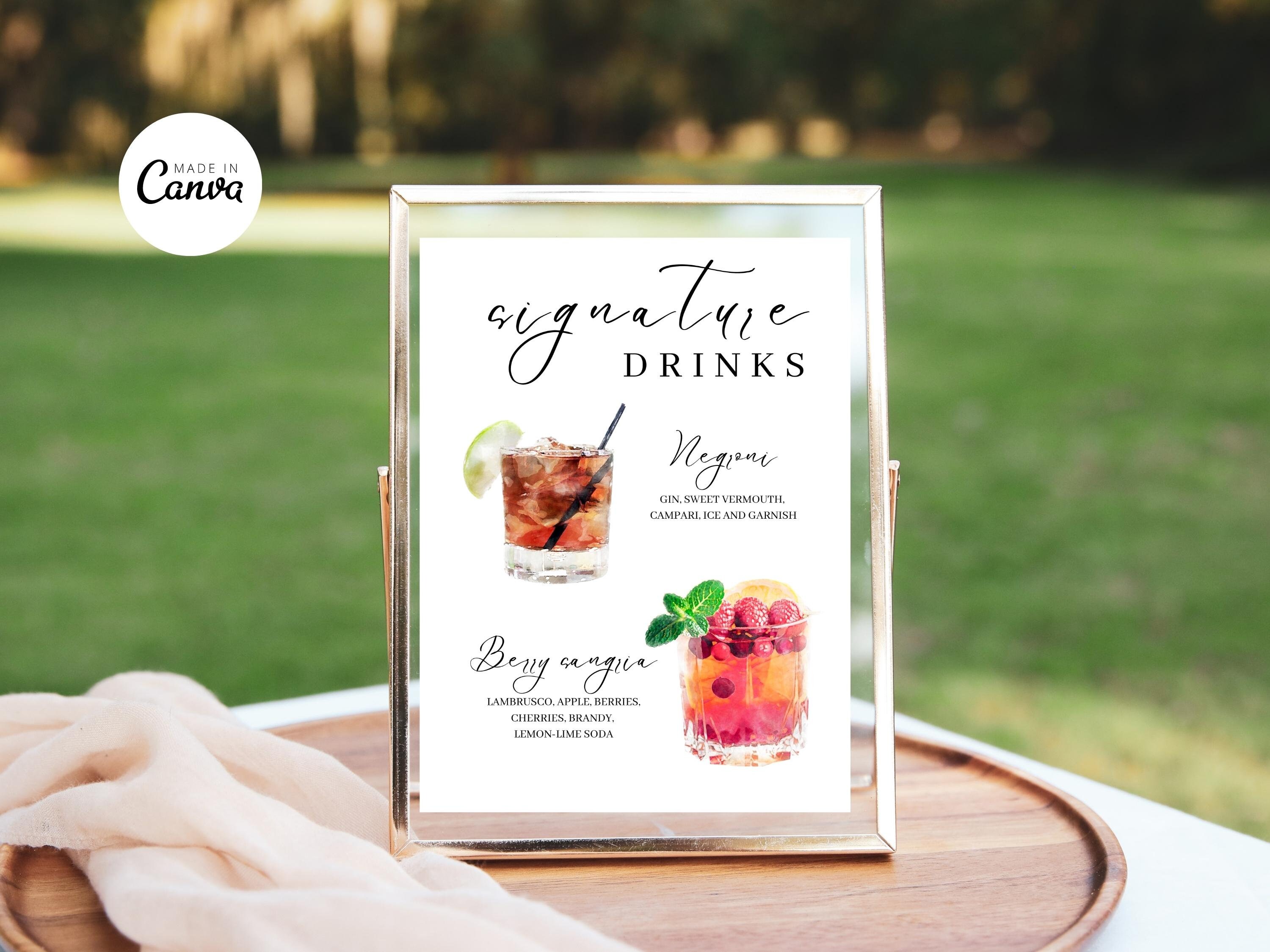Modern Wedding Signature Drink Sign, Cocktail Signage Decor Template ...
