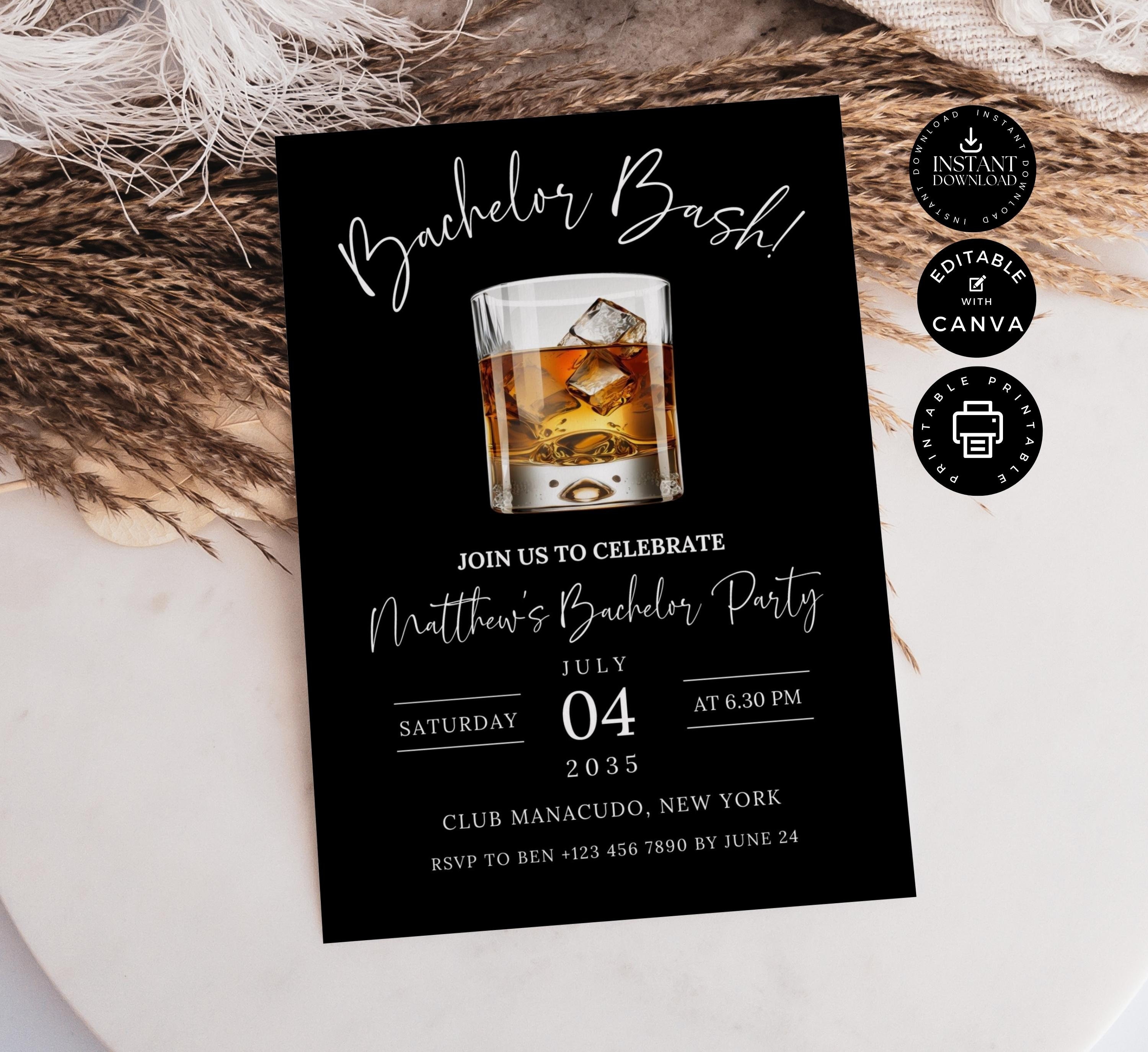 Bachelor Party Invitation Template, Modern Minimalist Invite, Stag ...