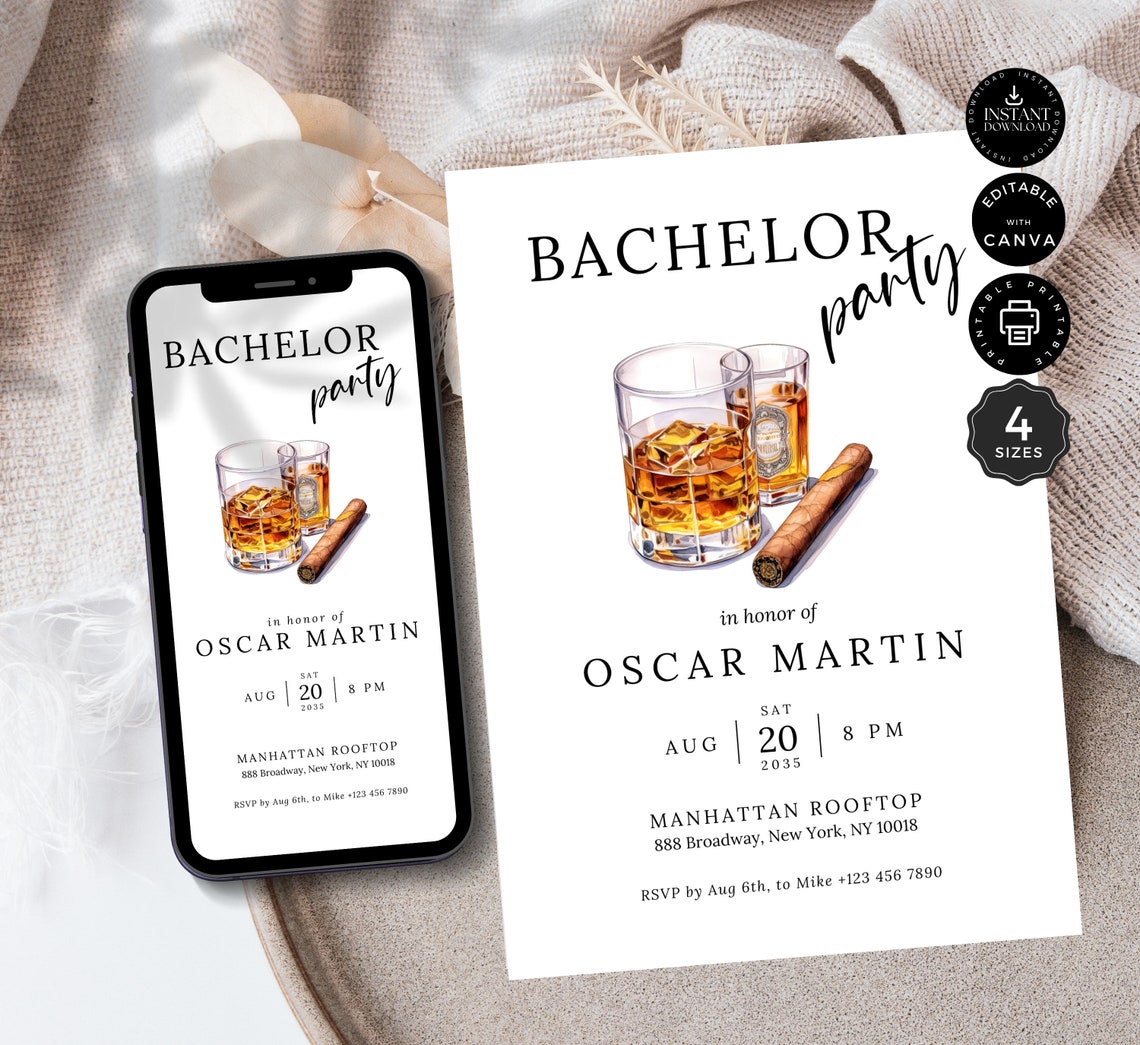 Bachelor Party Invitation Template, Modern Minimalist Invite & Evite ...