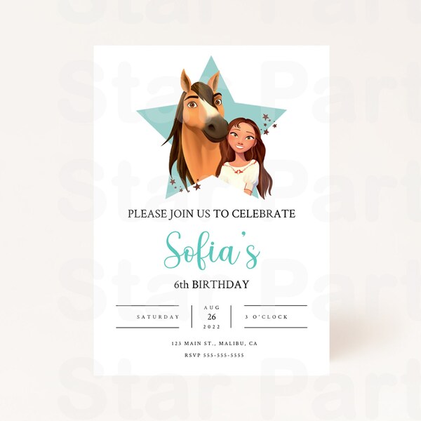 Spirit Riding Free Printable Birthday Party Invitation Horse Party Girl ...