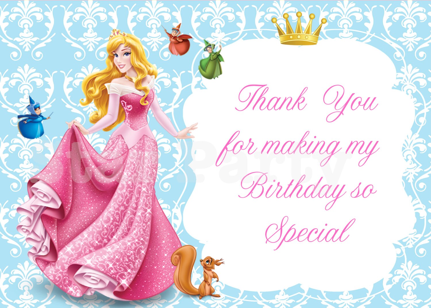 Instant Download Aurora Thank You Card Sleeping Beauty | Etsy