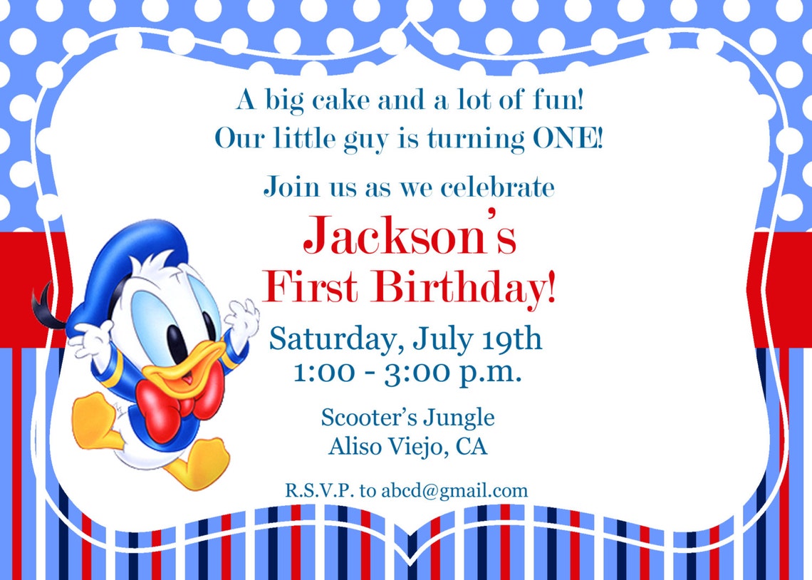 Donald Duck Invitation 1st Birthday Invitation Kid's - Etsy