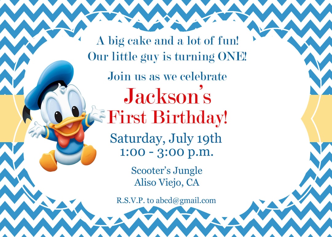 Donald Duck Invitation, 1st Birthday Invitation, Kid's Birthday Party ...
