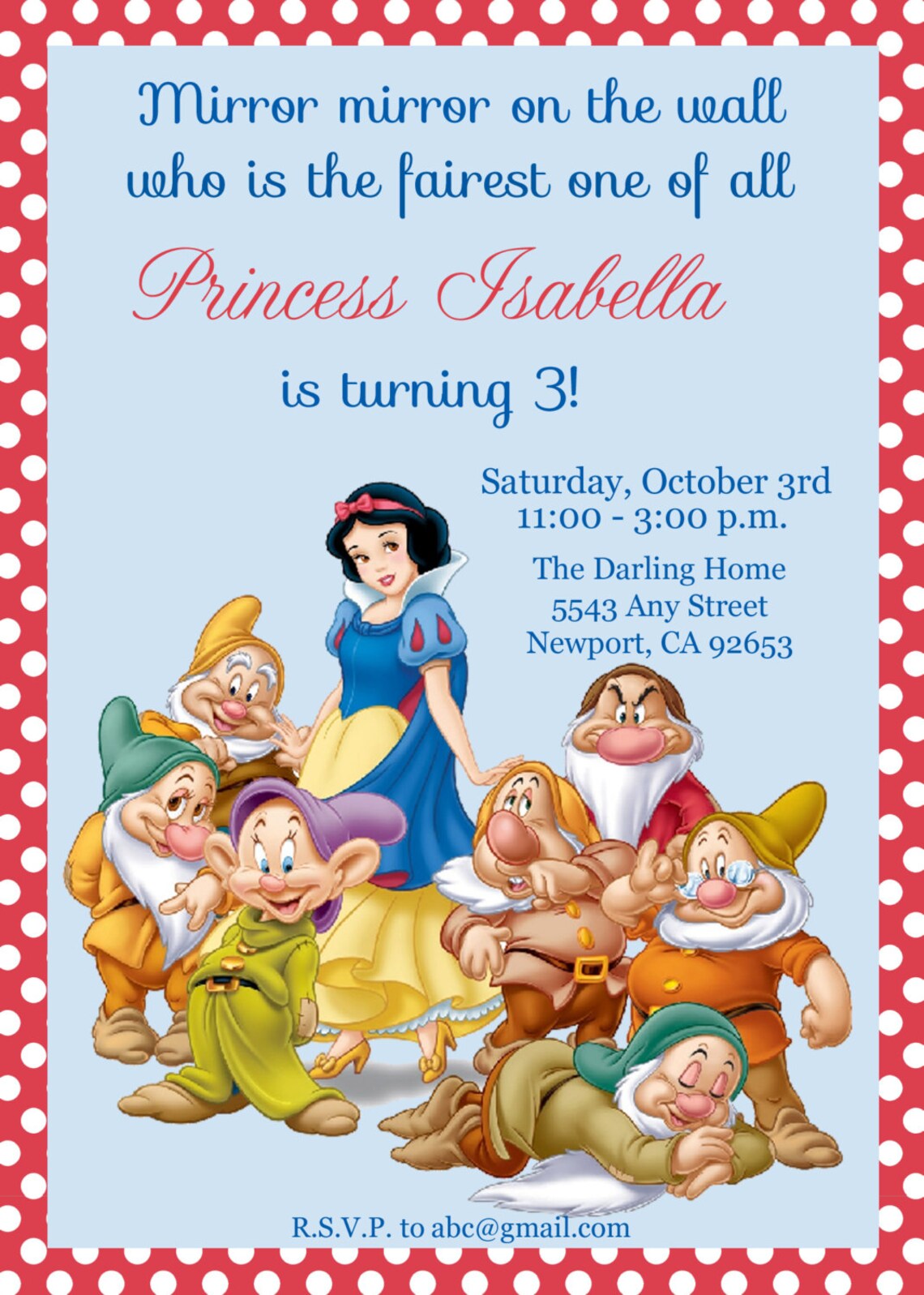 Snow White Invitation Disney Princess Kid's Birthday - Etsy