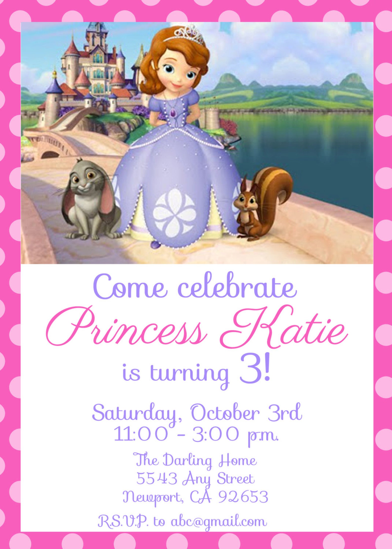 Sofia the First Invitation Kid's Birthday Party Invite - Etsy