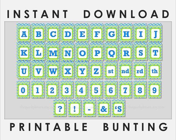 Blue and Green Chevron Complete Alphabet / DIY Printable | Etsy