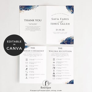 Wedding Program Template Foldable Canva, Muslim Reception, Islamic Wedding Program Bifold ...