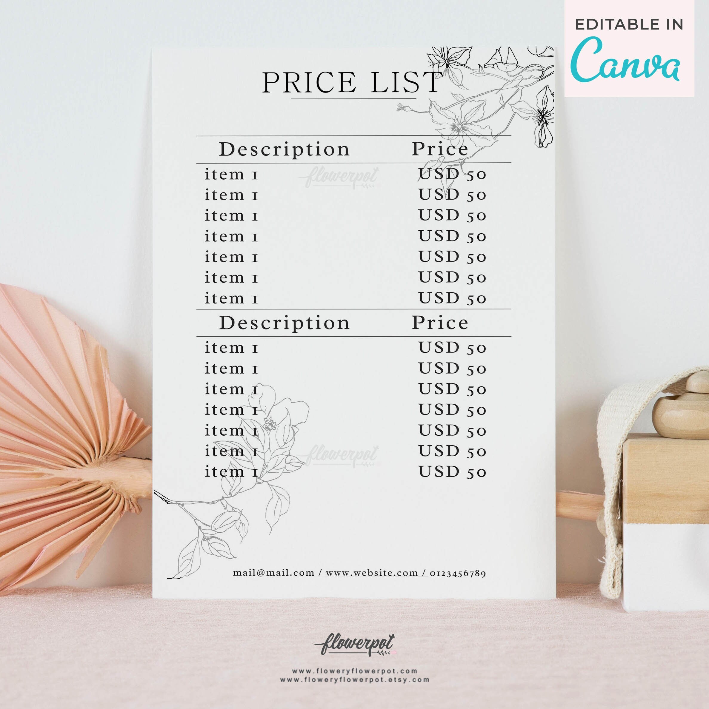 Price List Template Editable, Small Business Price List, Craft Business ...