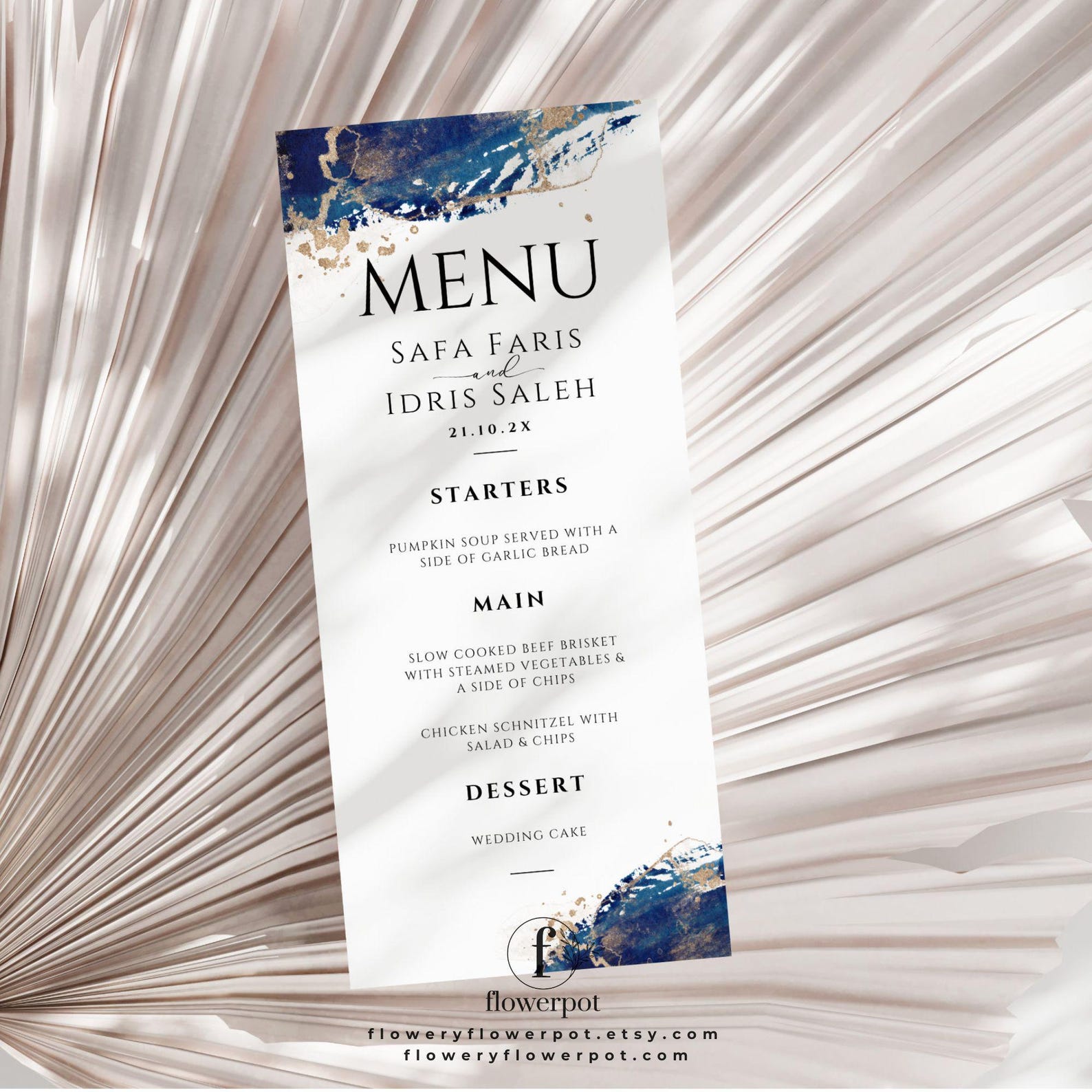 Royal Blue Menu Card, Royal Blue and Gold Wedding Menu, Islamic Wedding ...