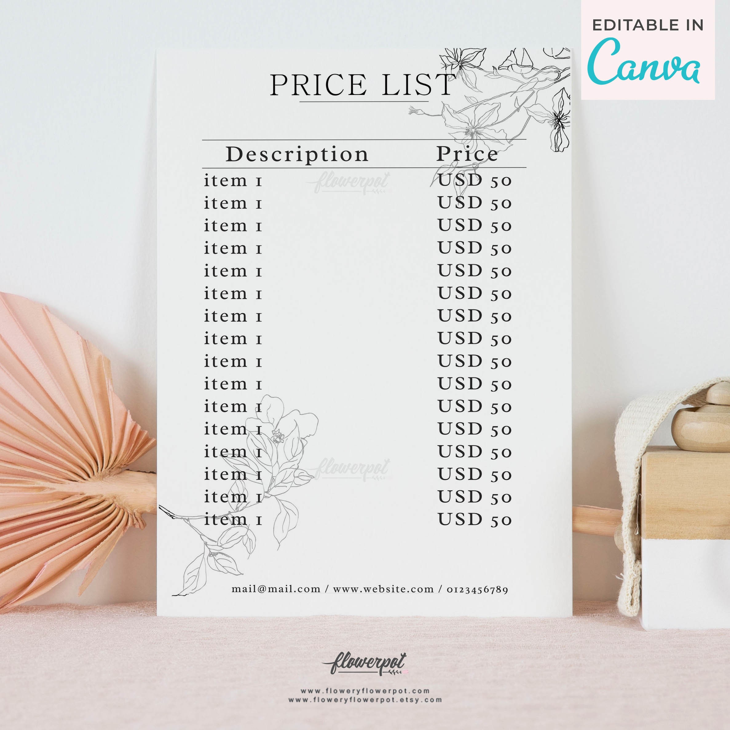 Price List Template Editable, Small Business Price List, Craft Business ...