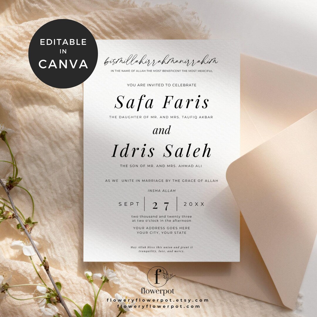 Muslim Wedding Invitation Suite, Nikah Wedding Invitation, Minimalist ...