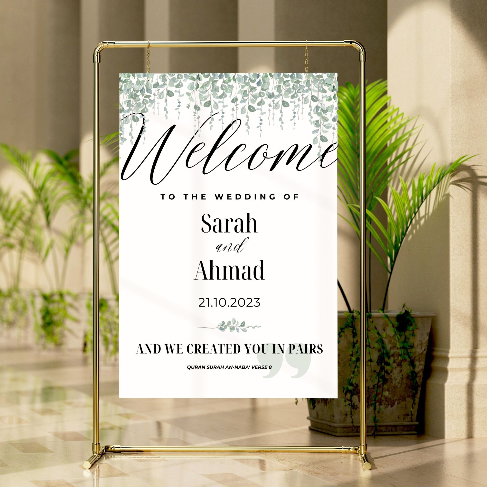 Islamic Wedding Welcome Sign Template Canva, Nikkah Welcome Sign ...