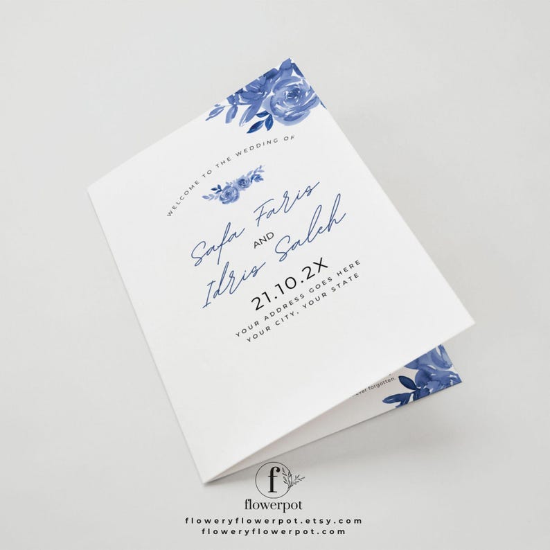 Muslim Wedding Program Dusty Blue, Islamic Wedding Program Canva ...