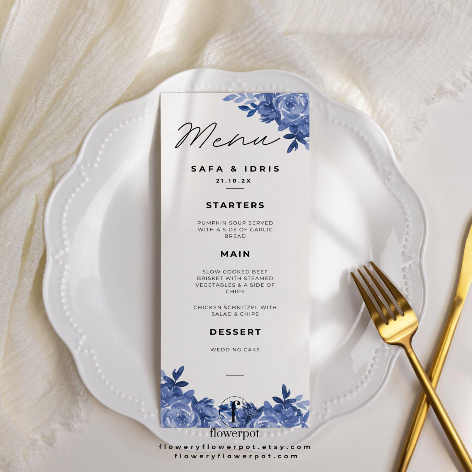 Dusty Blue Toile Wedding Menu, Islamic Wedding Menu Cards Template ...