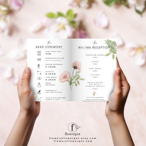 Islamic Wedding Program Template Foldable, Muslim Wedding, Editable ...