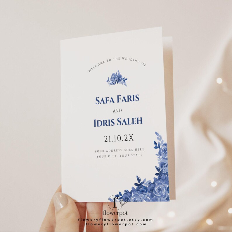 Muslim Wedding Program, Wedding Program Bifold Blue, Islamic Wedding ...
