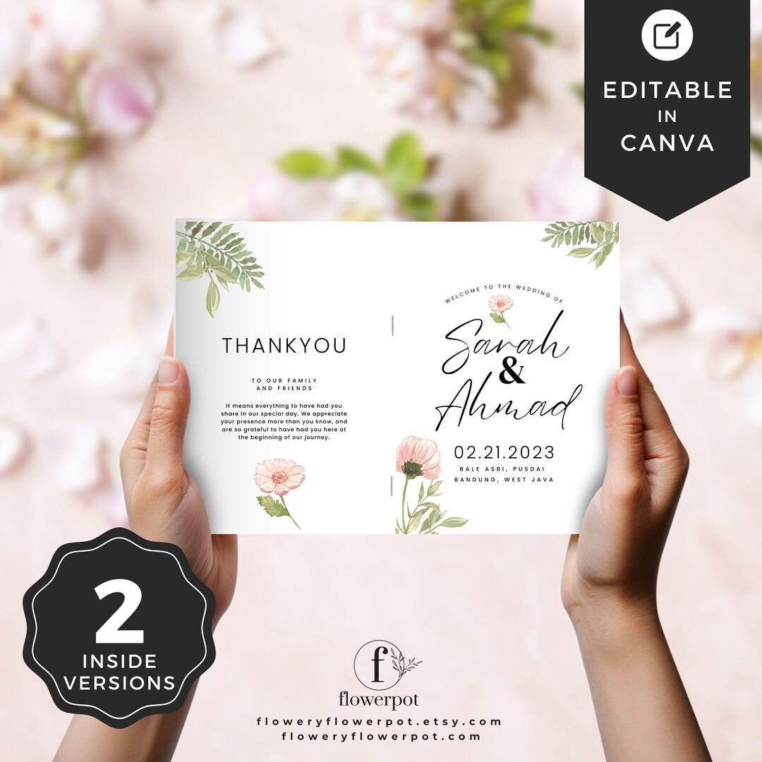 Islamic Wedding Program Template Foldable, Muslim Wedding, Editable ...