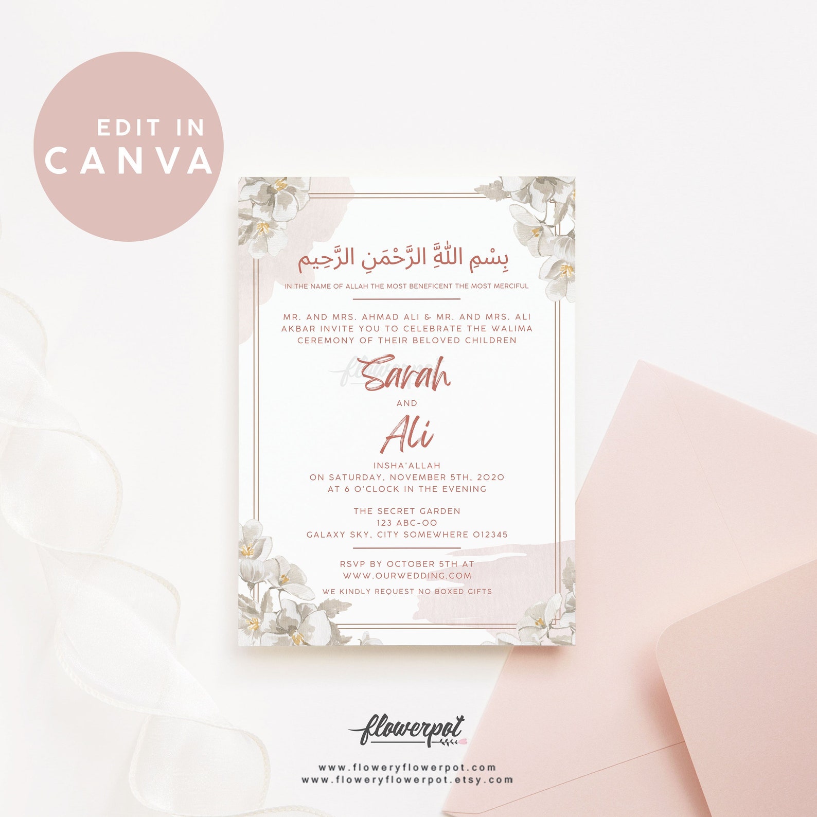 Boho Printable Muslim Wedding Invitation Digital, Nikkah Invitation ...