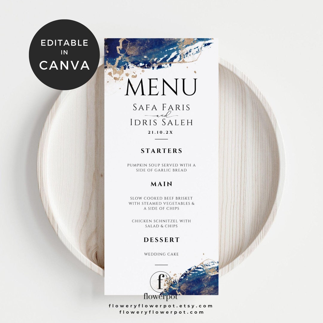 Royal Blue Menu Card, Royal Blue and Gold Wedding Menu, Islamic Wedding ...